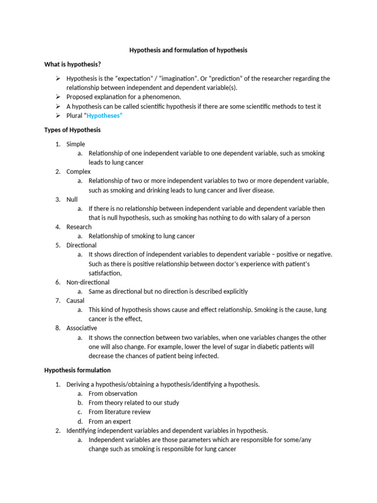 Hypothesis and Formulation of Hypothesis | PDF | Hypothesis ...