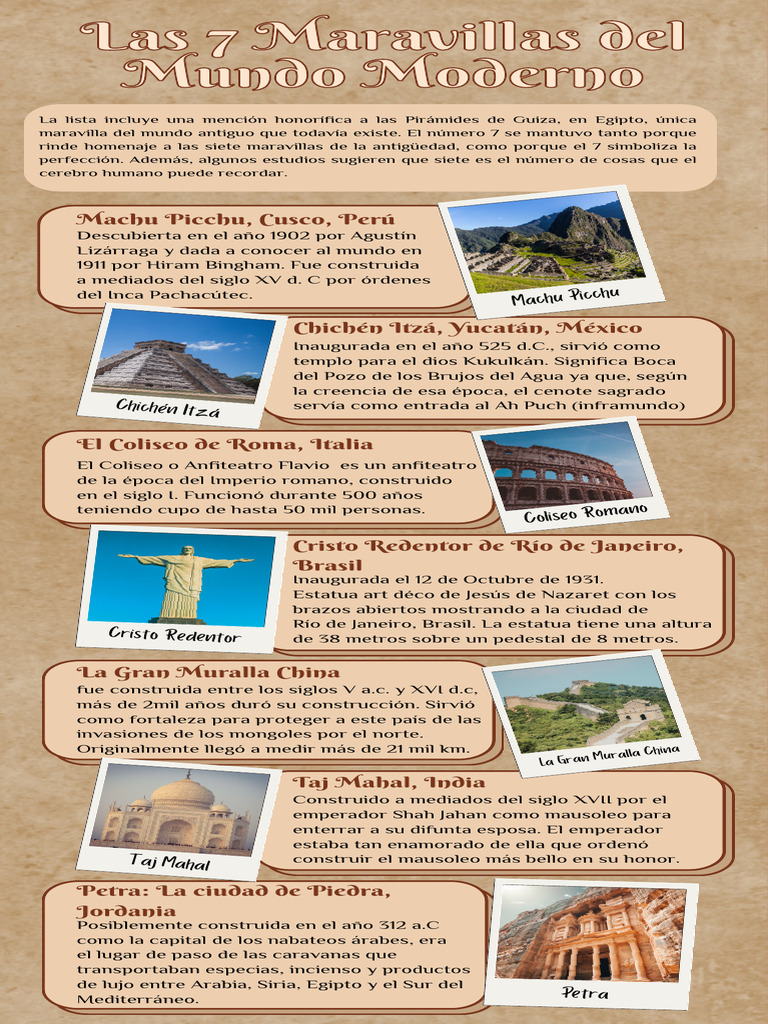 Infografia de Las 7 Maravillas Del Mundo Moderno - 20240605 - 053159 - 0000 | PDF | Historia ...