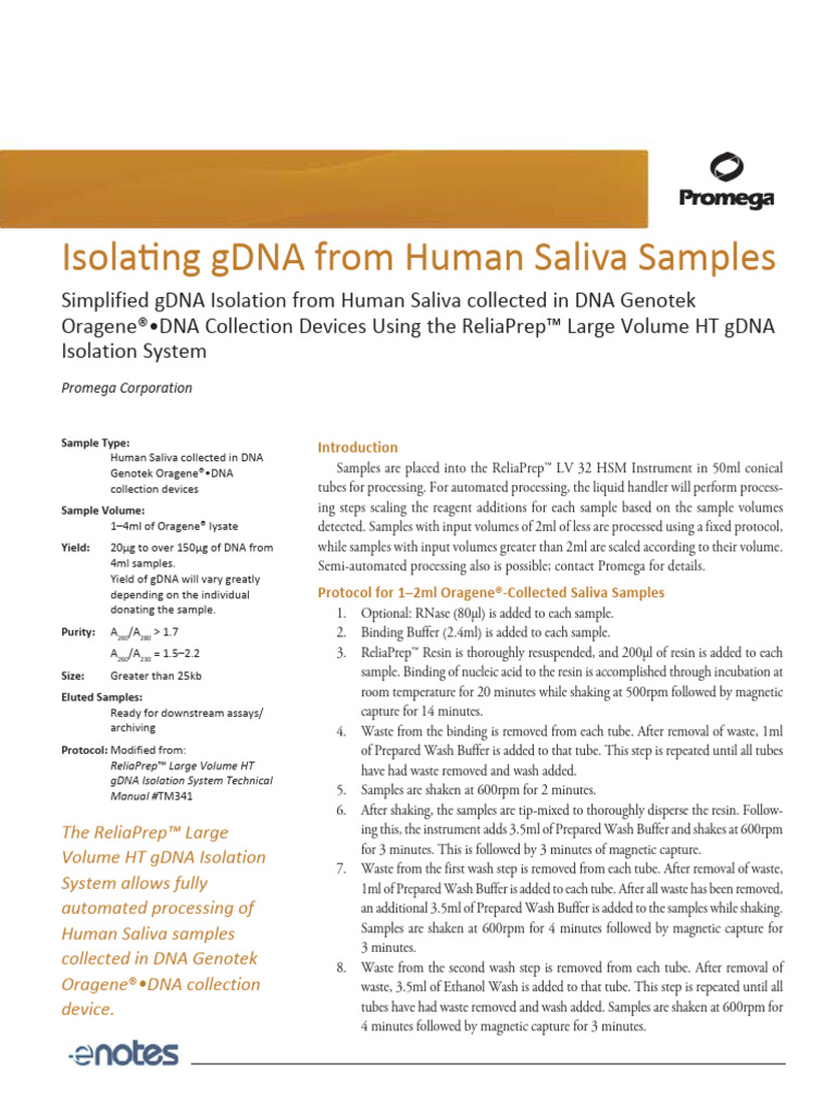 Isolating gDNA From Human Saliva Samples Application Note AN187 | PDF ...