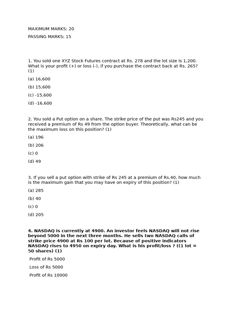 Options Test 1 | PDF | Put Option | Option (Finance)