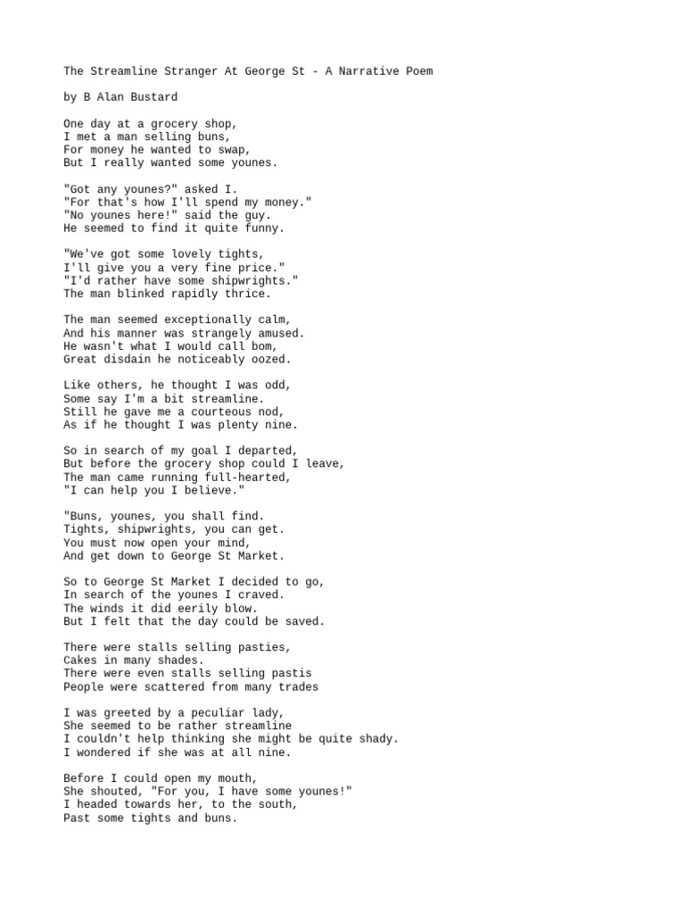 The Streamline Stranger at George ST - A Narrative Poem | PDF
