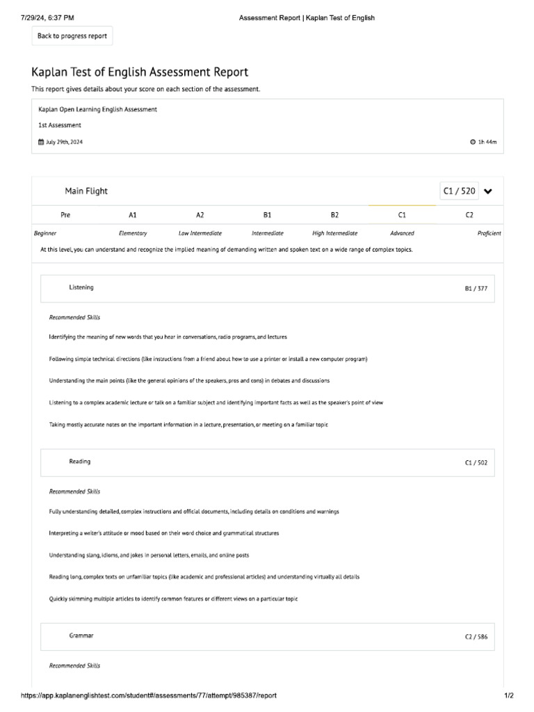 Kaplan Open Learning English Assessment 1st | PDF