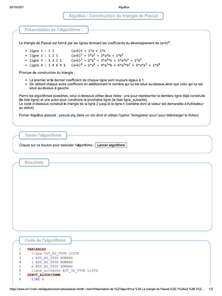 Triangle de Pascal | PDF