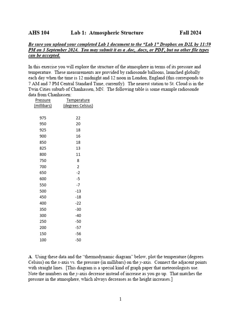 Week 1 - AHS 104 Lab - Atmospheric Structure | PDF | Atmosphere Of ...