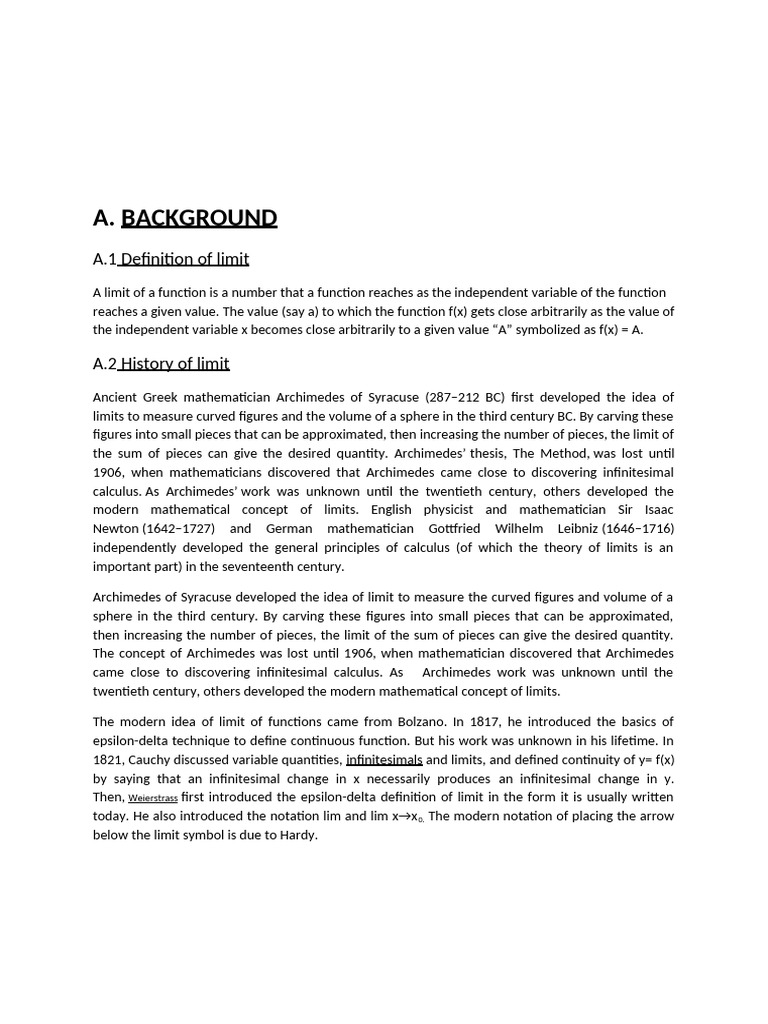 A. Background: A.1 Definition of Limit | PDF | Trigonometric Functions | Continuous Function