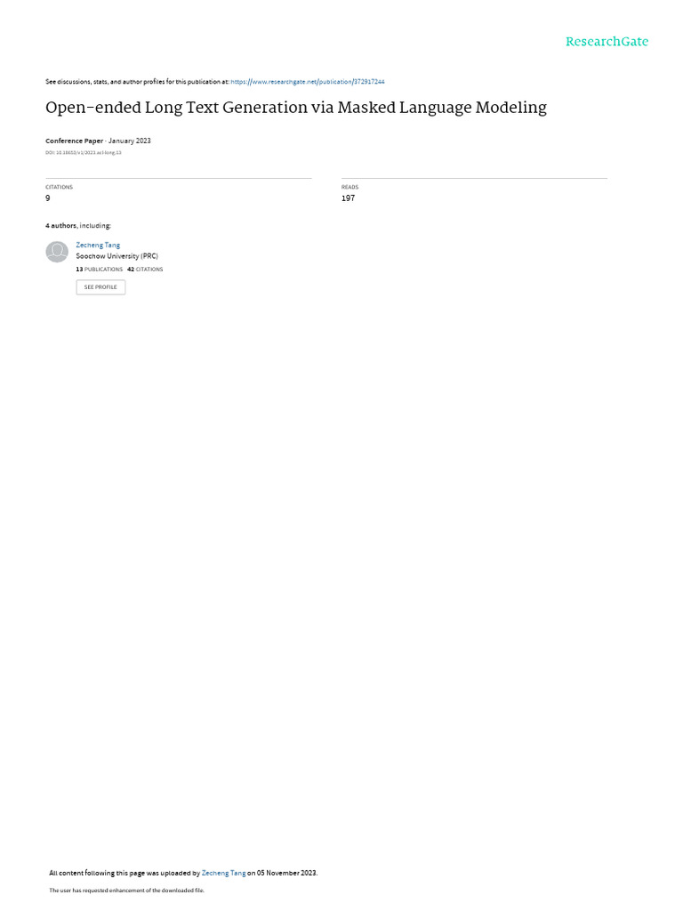 Open-Ended Long Text Generation Via Masked Languag | PDF | Statistical Inference