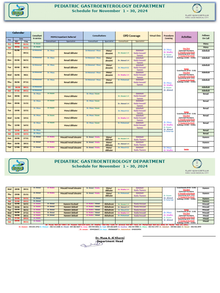 Pedia Gastro Schedule For November Done | PDF | Clinical Medicine ...
