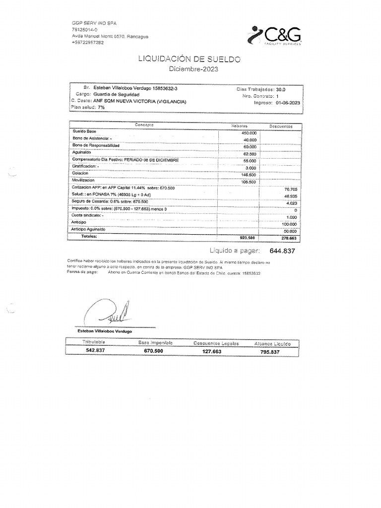 Liquidacion Esteban Villalobos Verdugo | PDF