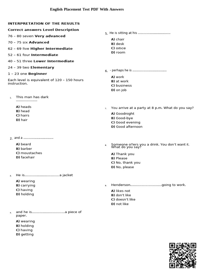 English Placement Test PDF 1 | PDF | Teaching Methods & Materials ...