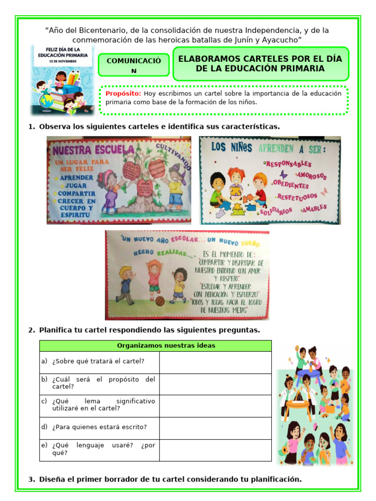 Ficha-Lun-Comun-Elaboramos Carteles Por El Día de La Educación Primaria | PDF | Crecimiento ...