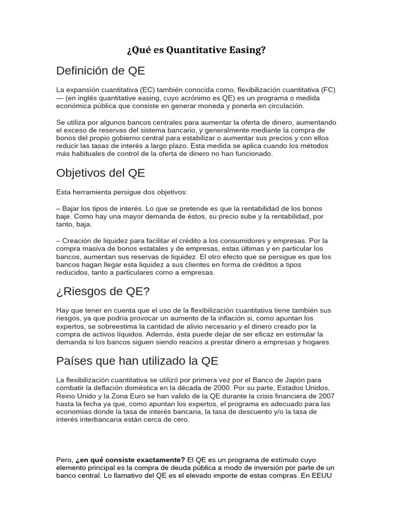 ¿Qué Es Quantitative Easing ? | PDF | Flexibilización cuantitativa | Mercados financieros