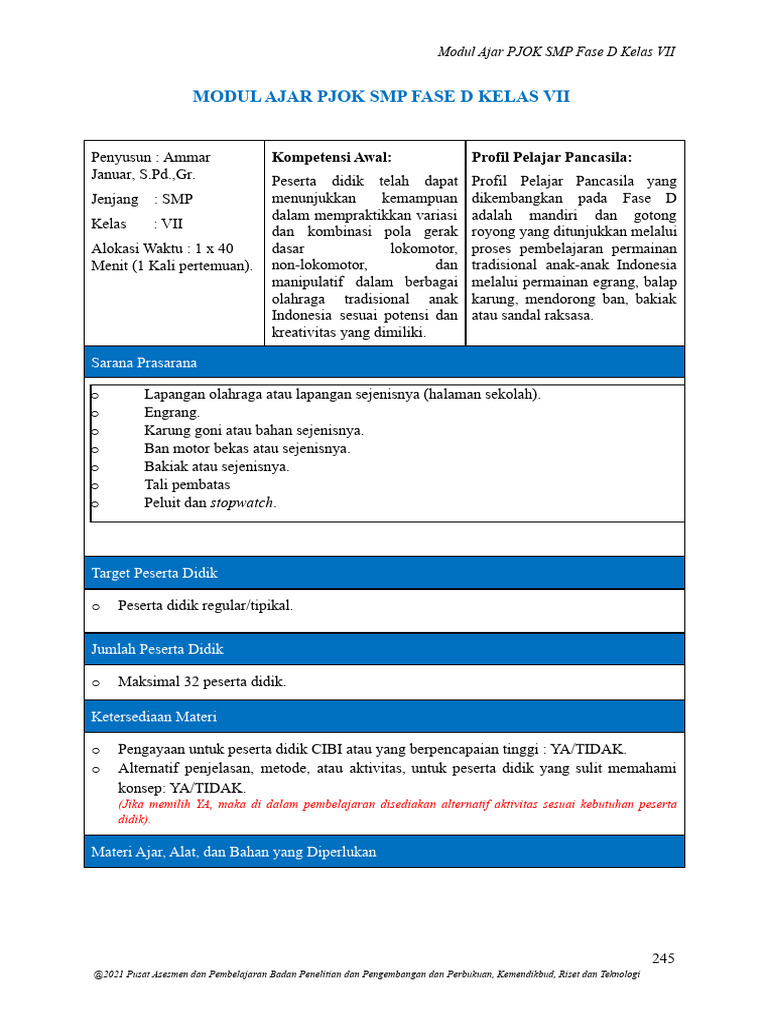 Modul Ajar Pjok Ammar | PDF