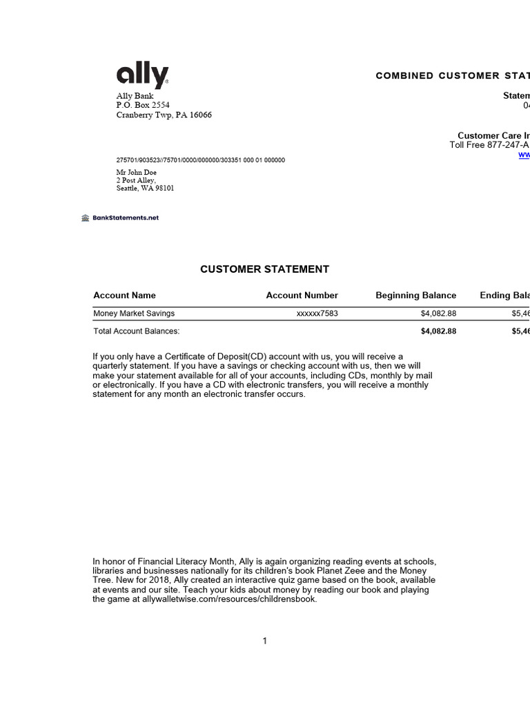 Ally Bank Statement BankStateme | PDF | Banks | Overdraft