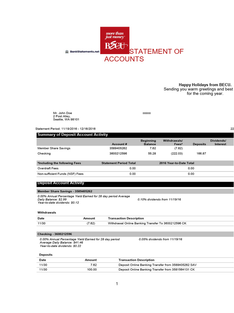 BECU Bank Statement BankStateme | PDF | Financial Economics | Business