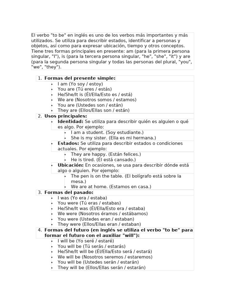 El Verbo To Be, Bien Explicado | PDF | Grammatical Conjugation | Verb