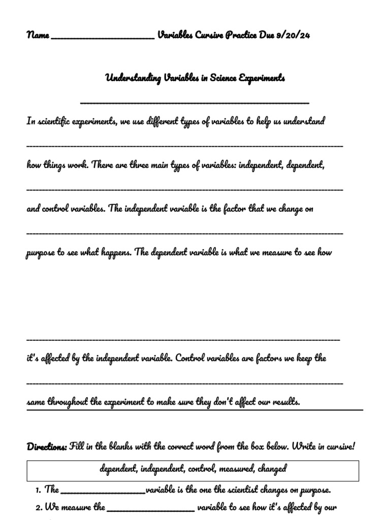 Variables Cursive 5th Grade | PDF