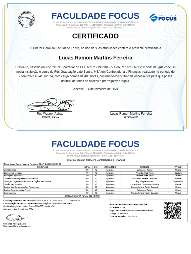 Certificado MBA Controladoria e Finanças | PDF | Pós-graduação Certificado MBA Controladoria e Finanças | PDF | Pós-graduação