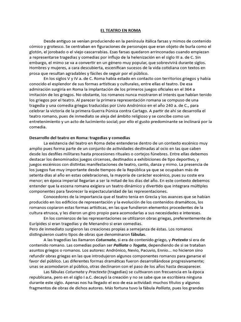 El Teatro en Roma | PDF | Teatro | Comedia