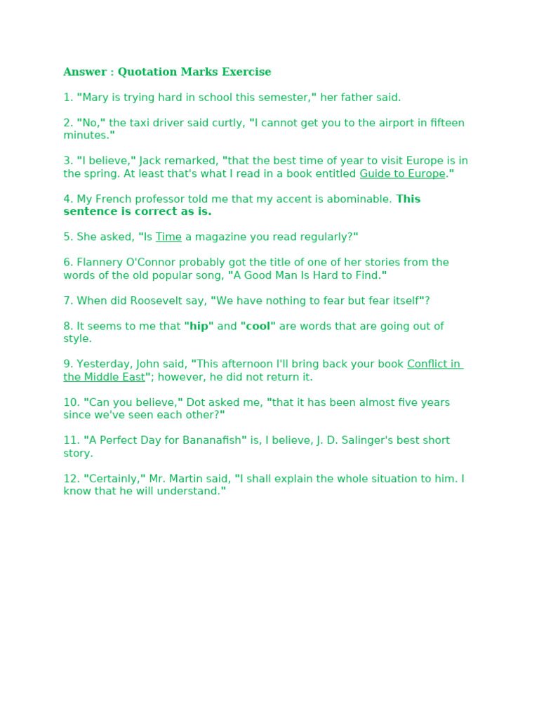 Quotation Marks Excercise Answers | PDF | Language Arts & Discipline | Poetry