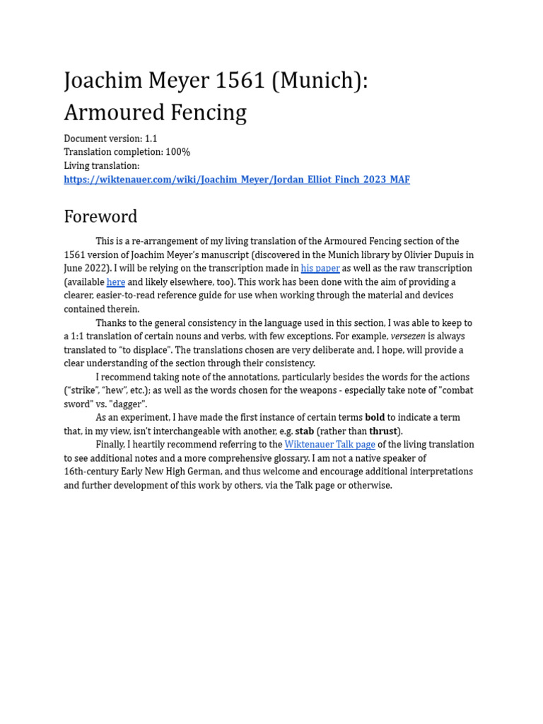Joachim Meyer 1561 (Munich) Translation - Armoured Fencing (Version 1.1 ...