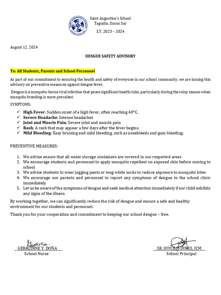 Dengue Safety Advisory 1 | PDF