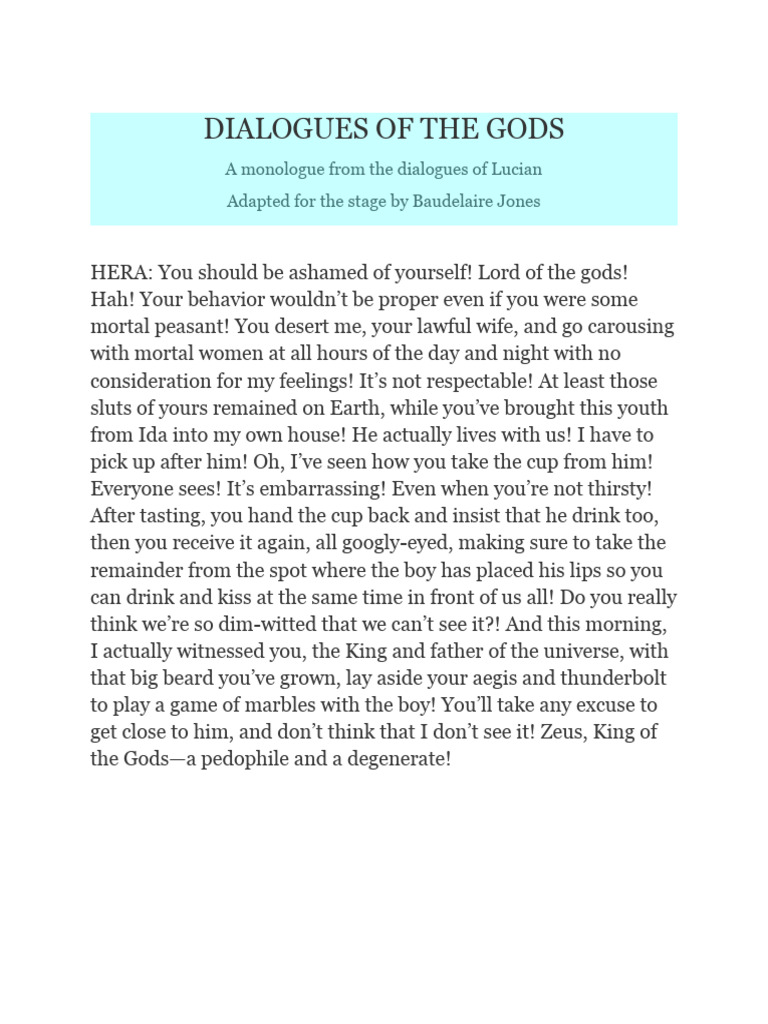 Hera's Monologue on Zeus's Infidelity | PDF