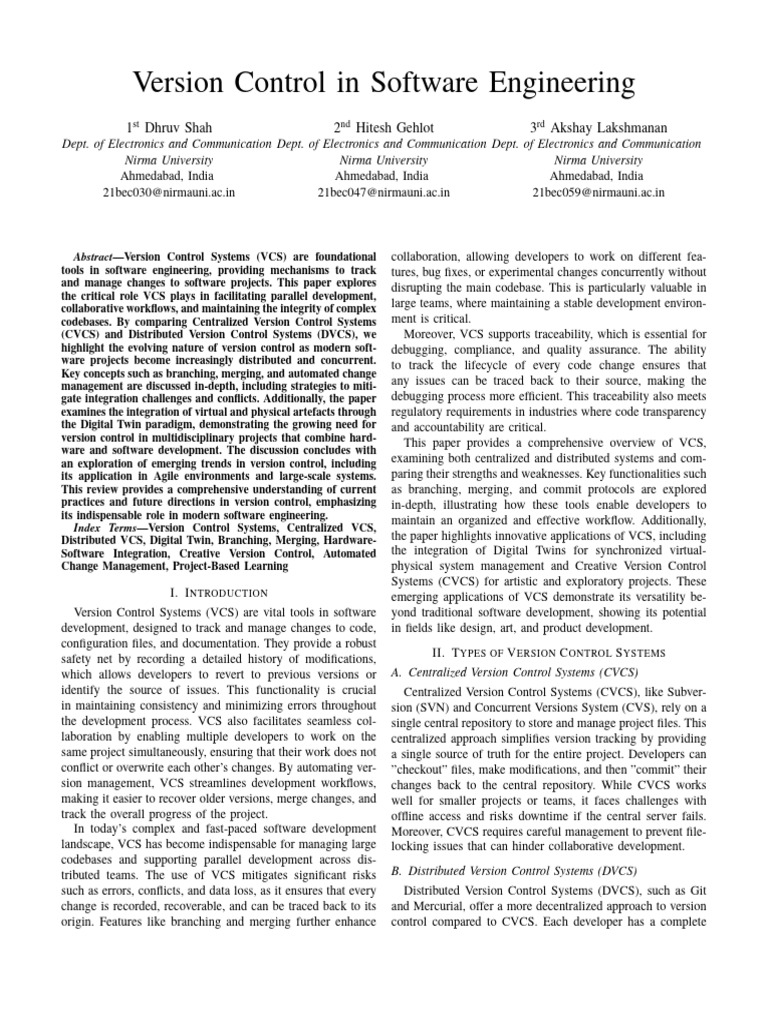 21BEC047 - Version Control in Software Engineering | PDF | Version Control | Software Repository