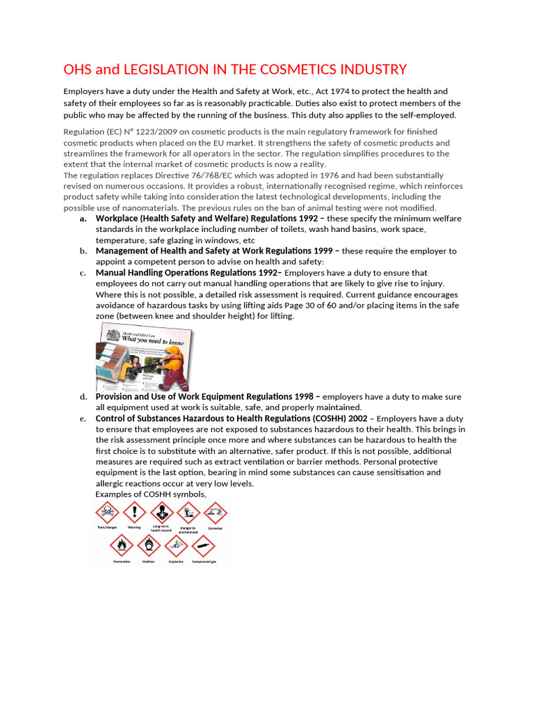 OHS Regulations in Cosmetics Industry | PDF | Occupational Safety And ...