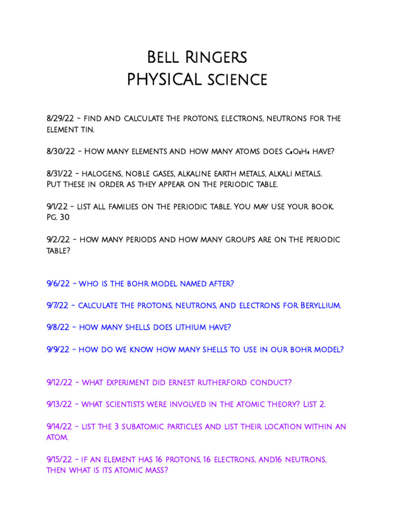 Physical Science Bell Ringers Guide | PDF | Social Science | Science ...