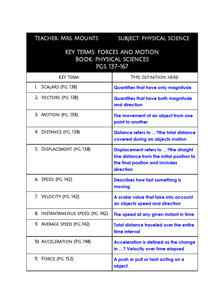 N - Key Terms - Forces & Motion (Physical Science) | PDF | Force | Speed