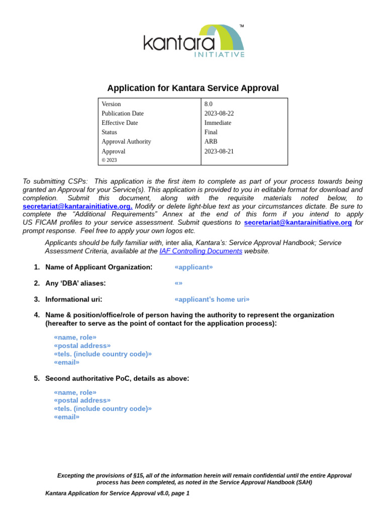 Kantara Service Approval Application Form | PDF
