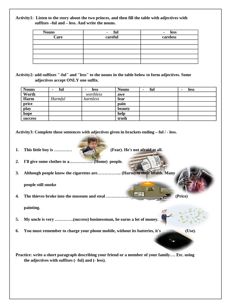 Adjectives with -ful and -less Suffixes | PDF