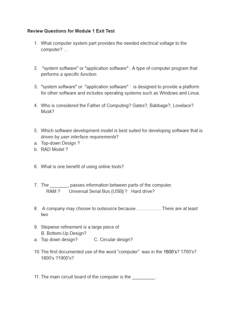 Programming 1 Module 1 Edited Review Questions-Answers | PDF | Software | Software Development ...