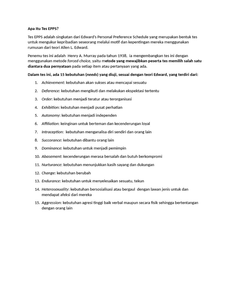 Apa Itu Tes EPPS | PDF
