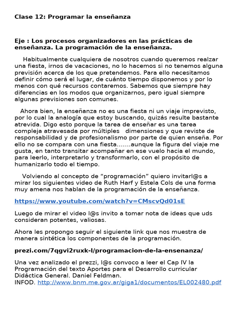 Clase 12 - Programar La Enseñanza | PDF | Enseñando