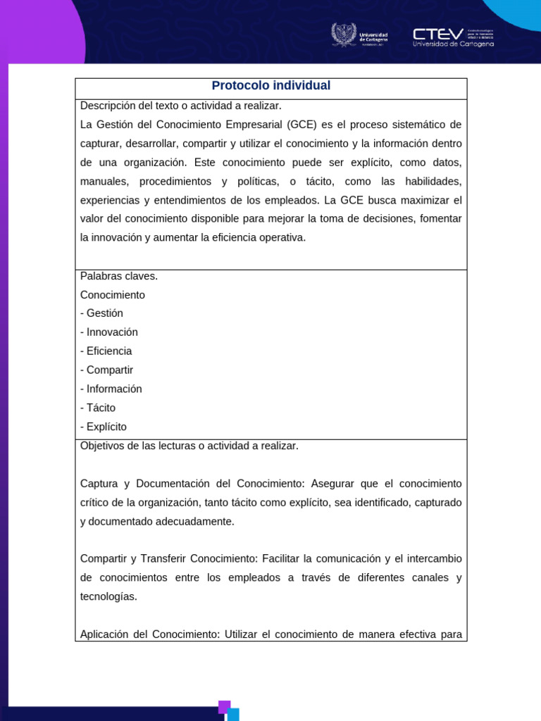Protocolo Individual | PDF | Conocimiento administrativo | Conocimiento