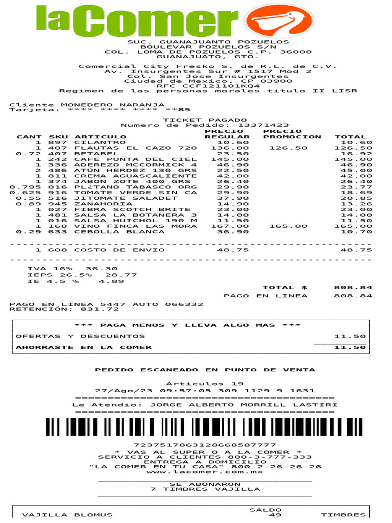 Ticket de compra La Comer Guanjuato | PDF