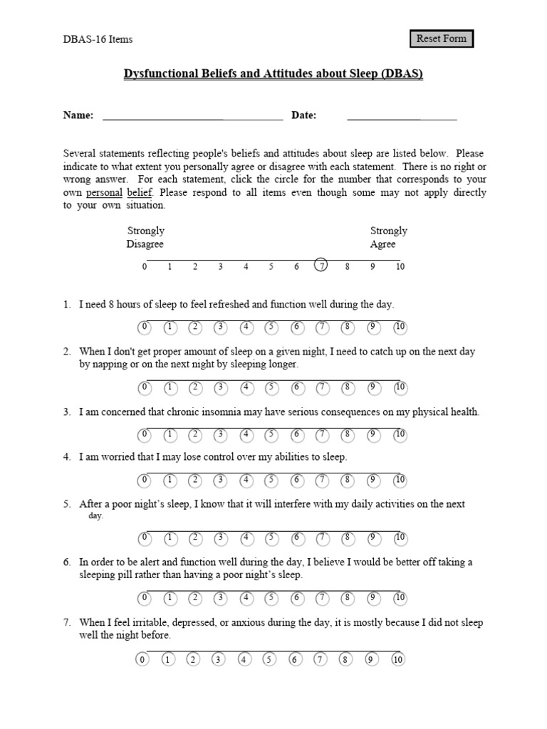 DBAS 16 Fillable Autoscore - 0 | PDF | Sleep | Insomnia