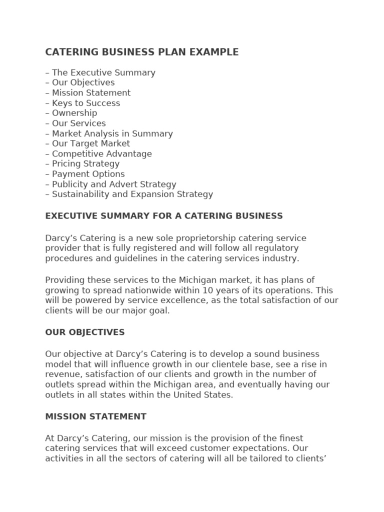 Catering Business Plan Example | PDF | Pricing | Marketing