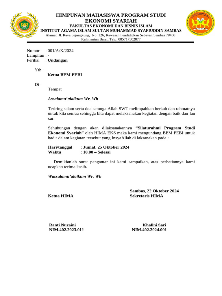 Undangan Silaturahmi HIMA EKS | PDF