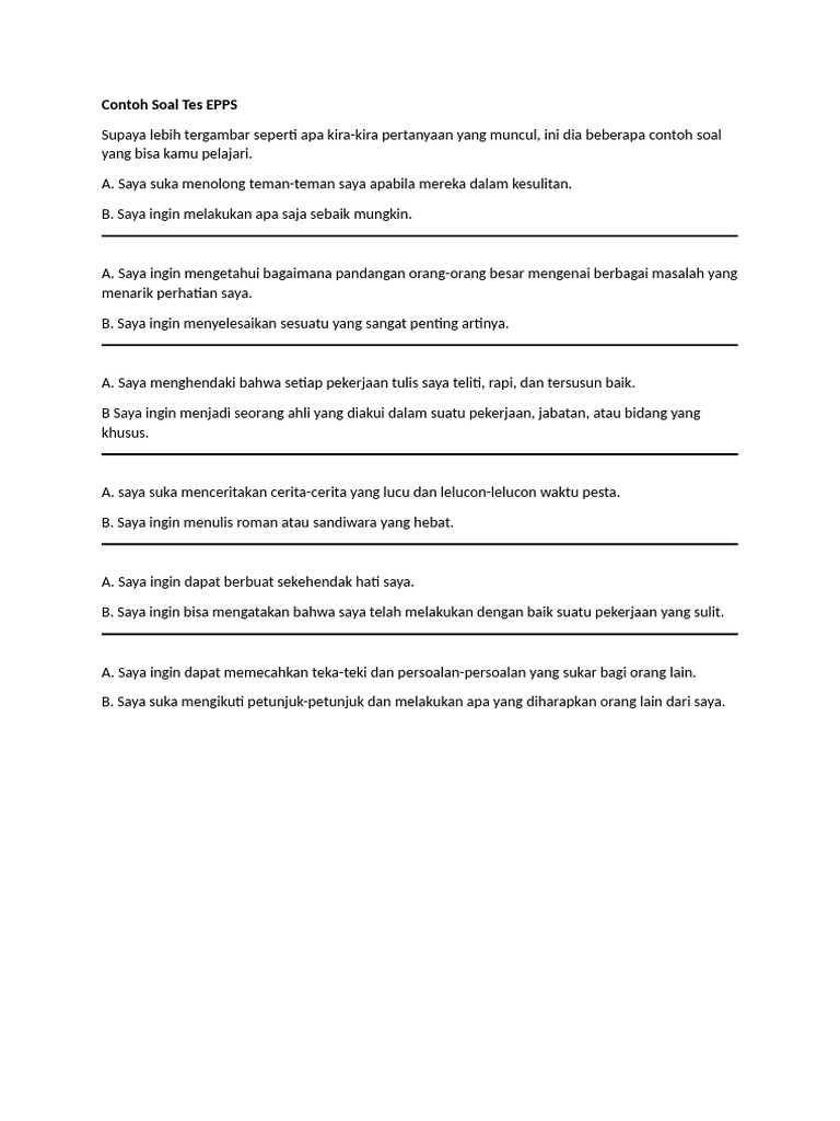 Contoh Soal Tes EPPS | PDF