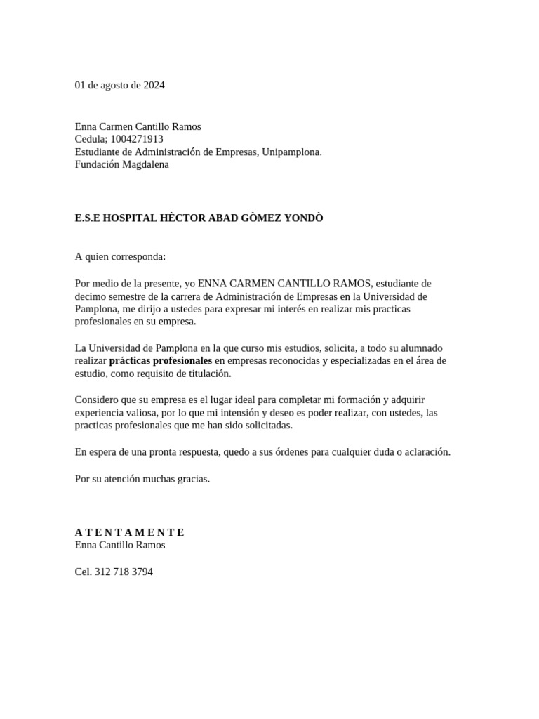 Carta de Solicitud de Practicas | PDF