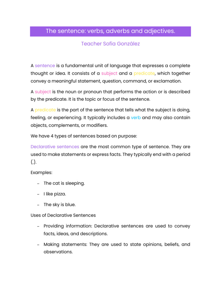 Understanding Sentence Structure and Types | PDF | Verb | Sentence (Linguistics)