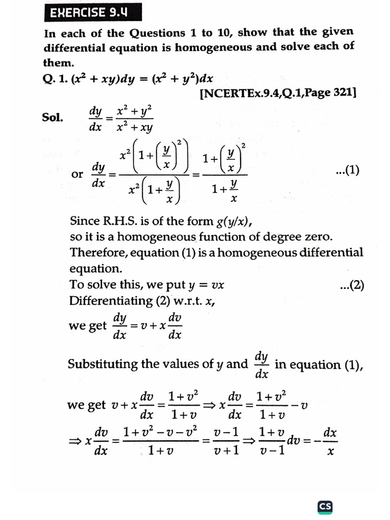 Ex. 9.4 Homogeneous Differential Equations Full | PDF