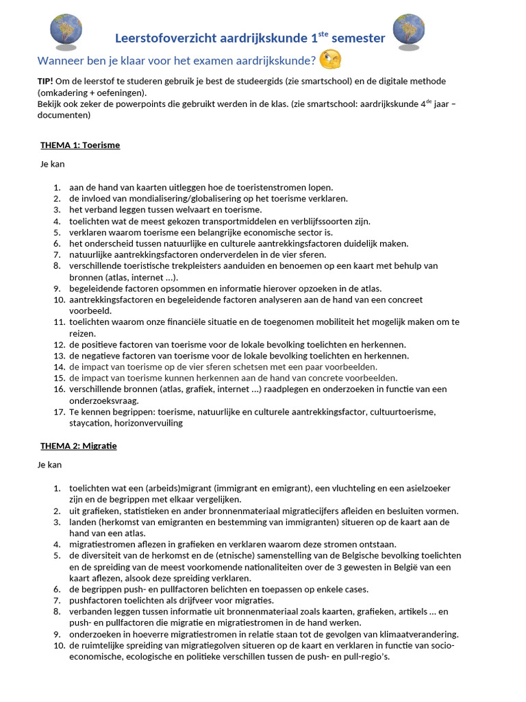 Leerstofoverzicht 1ste Semester 2023 | PDF