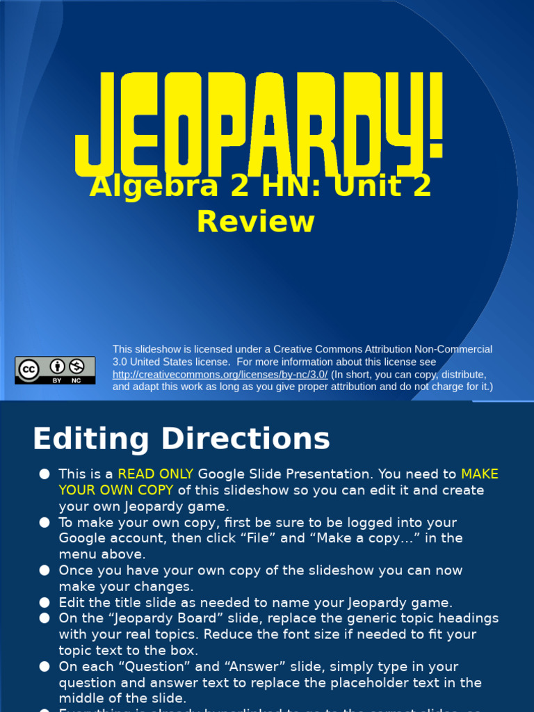 Algebra 2 Jeopardy Game Review | PDF | Linear Programming | Inequality ...
