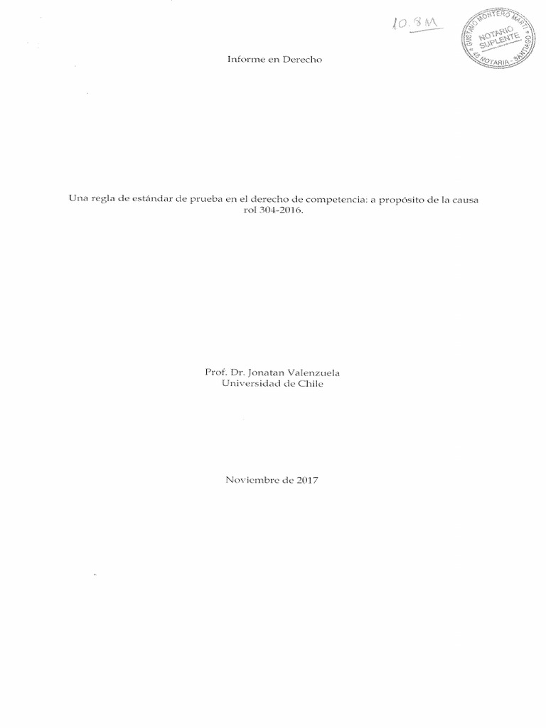 Jonatan Valenzuela Informe Una Regla de Est Ndar de Prueba en El Derecho de La Competencia Rol C ...
