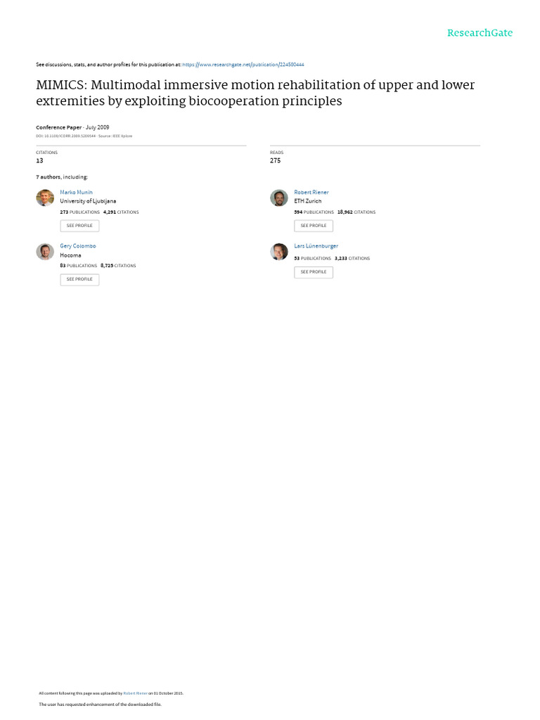 MIMICS Multimodal Immersive Motion Rehabilitation | PDF | Virtual ...