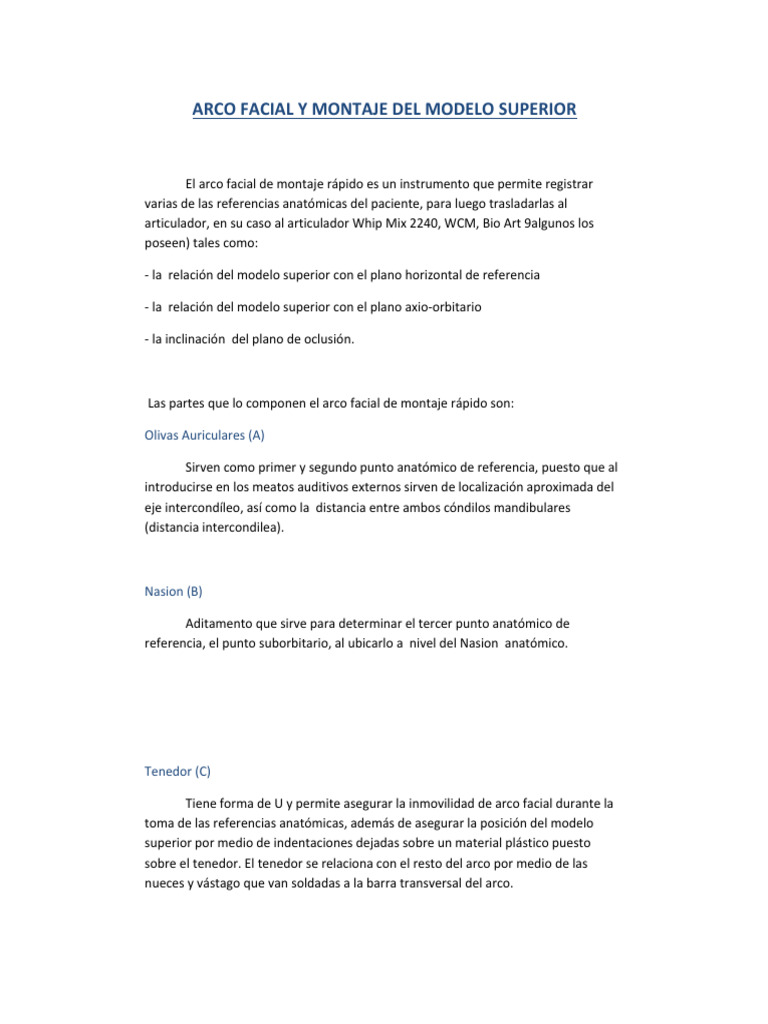 Arco Facial y Montaje Del Modelo Superior | PDF