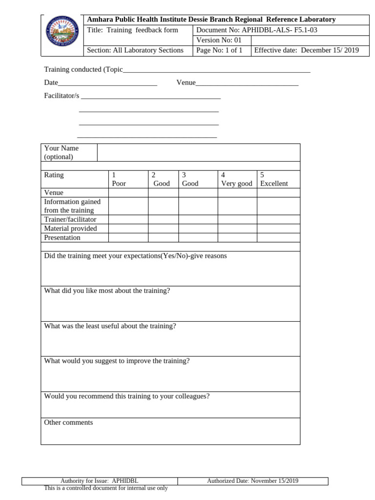 F5.1-03 Training Feedback Form | PDF | Career & Growth | Business